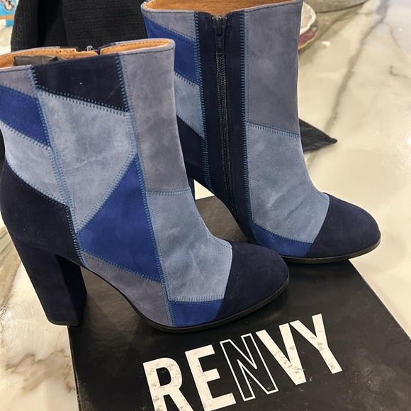 Renvy | Shoes | Blue Suede Patchwork Bootssz Eu 4 Us 9 | Poshmark